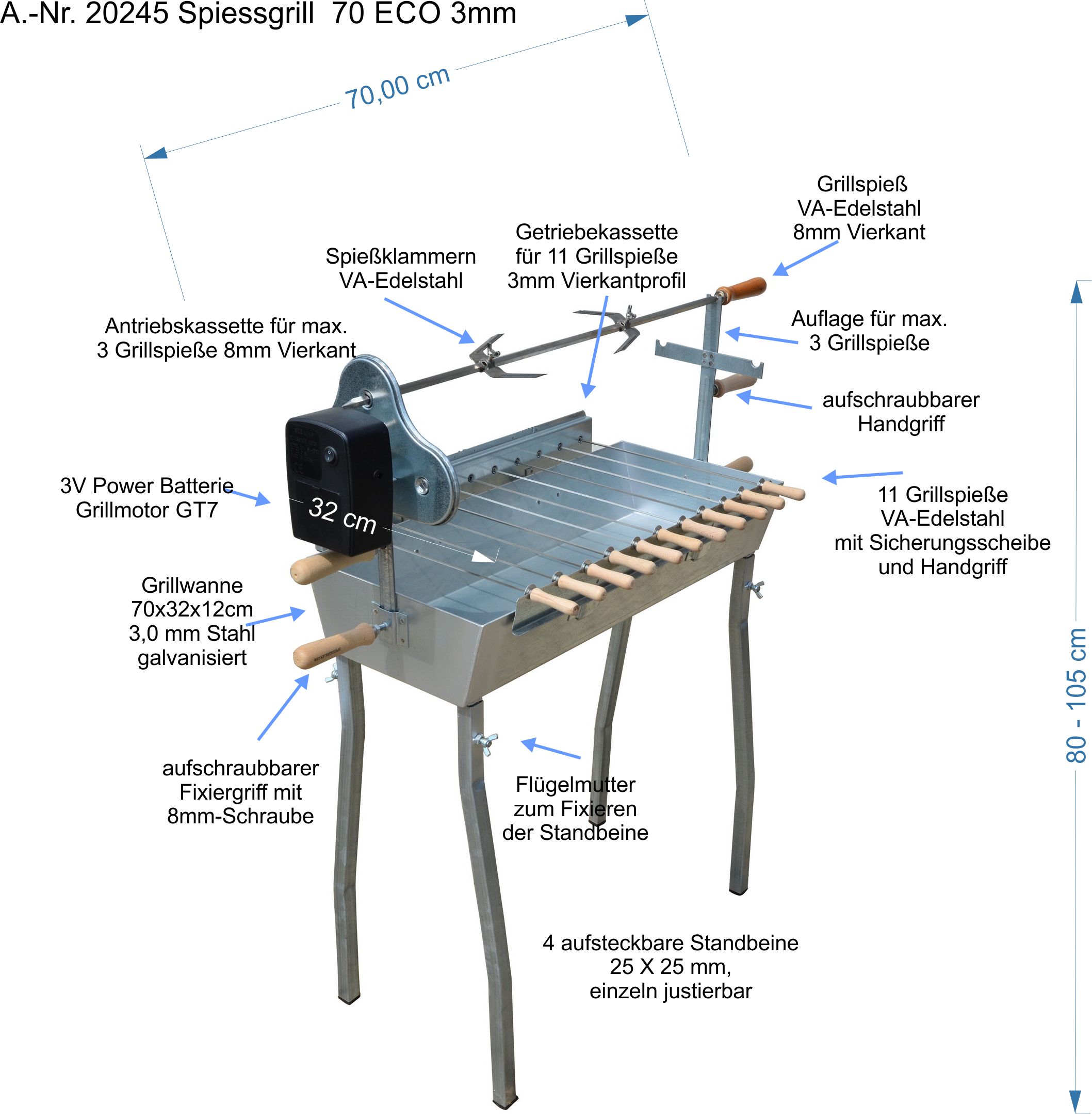 Drehspieß Holzkohlegrill Spiessgrill 70 | Spiess-grill.de